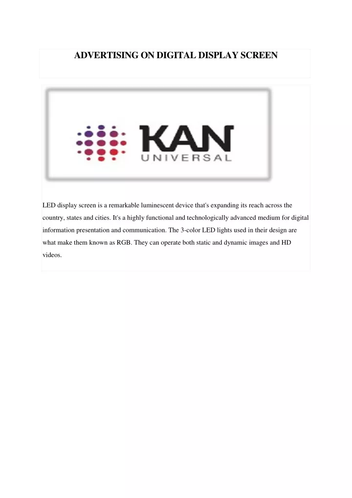 PPT - Kan Universal | LED Video Wall Manufacturers | LED Display Screens PowerPoint Presentation ...