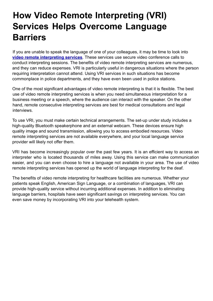 PPT - HOW VIDEO REMOTE INTERPRETING SERVICES HELP OVERCOME LANGUAGE BARRIER_pdf.docx PowerPoint ...