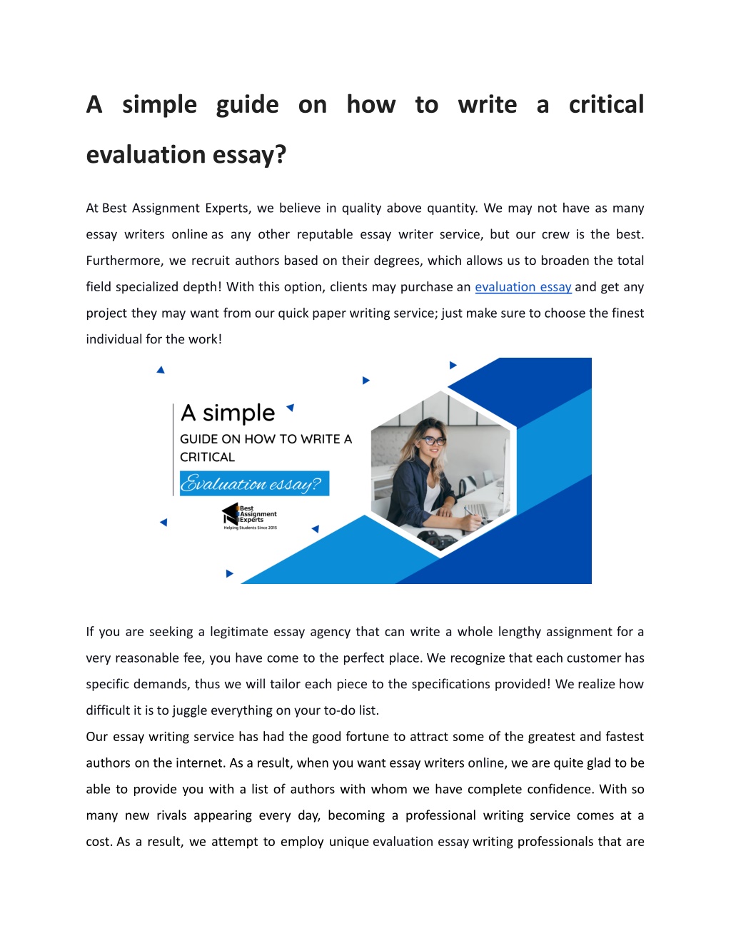 PPT - A simple guide on how to write a critical evaluation essay ...