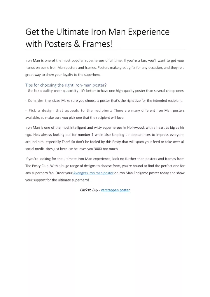 PPT - Get the Ultimate Iron Man Experience with Posters & Frames ...