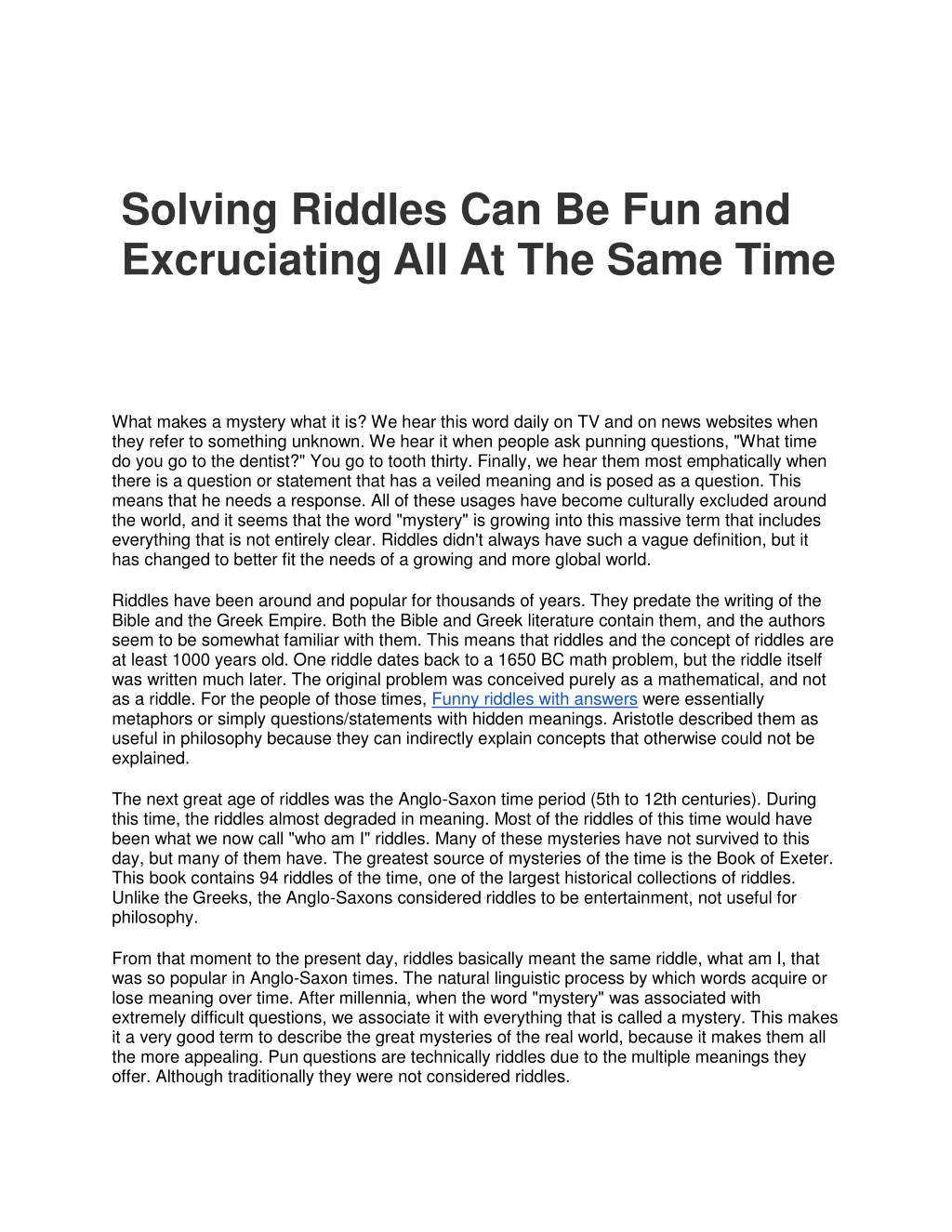 PPT - Solving Riddles Can Be Fun and Excruciating All At The Same Time ...