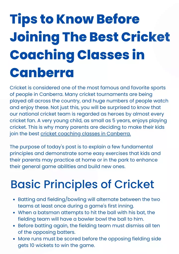 PPT - Tips to Know Before Joining The Best Cricket Coaching Classes in ...