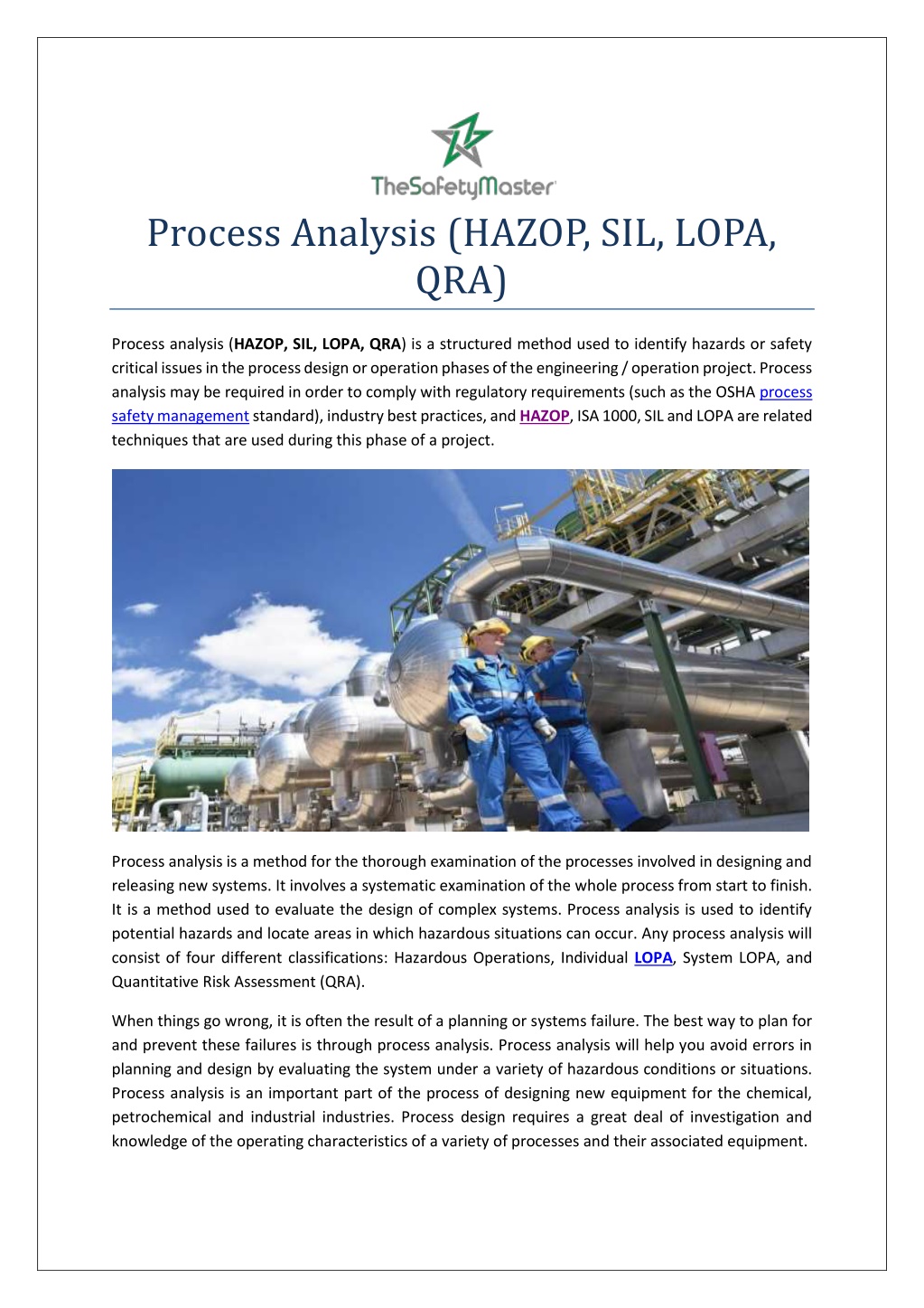 PPT - Process Analysis (HAZOP, SIL, LOPA, QRA) PowerPoint Presentation ...