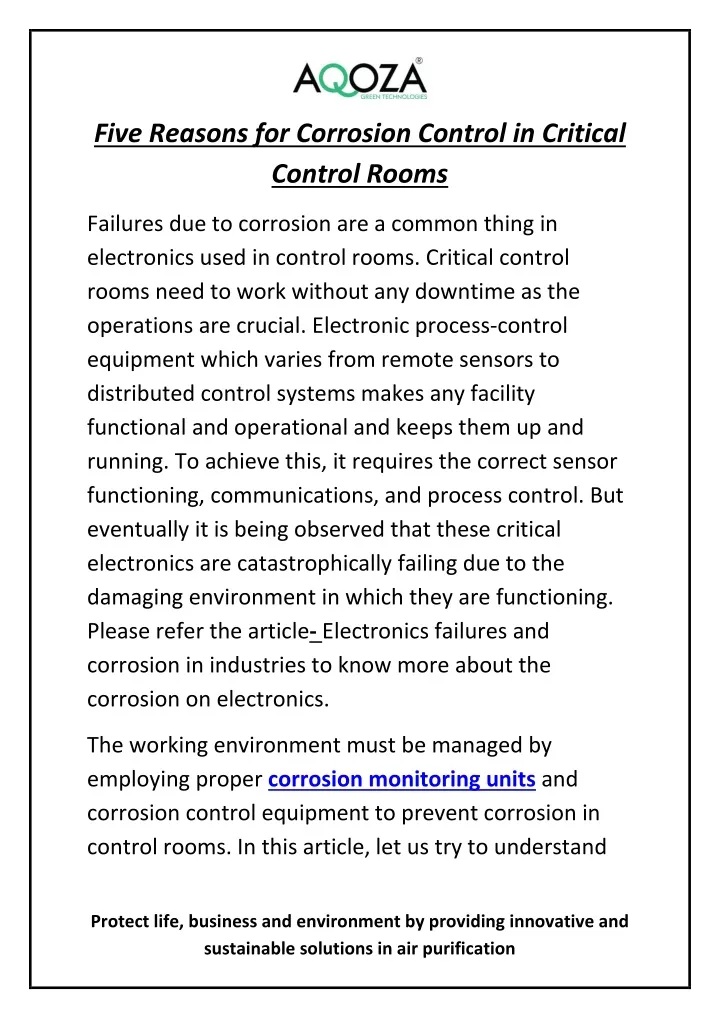 PPT - Five Reasons for Corrosion Control in Critical Control Rooms ...