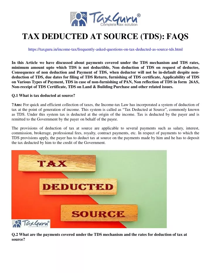 Ppt Tax Deducted At Source Tds Faqs Powerpoint Presentation Free