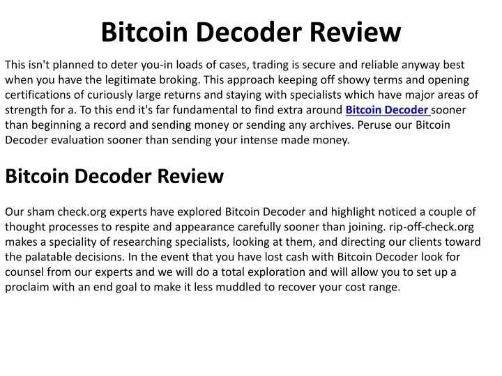 PPT - Bitcoin Decoder Review PowerPoint Presentation, free download ...
