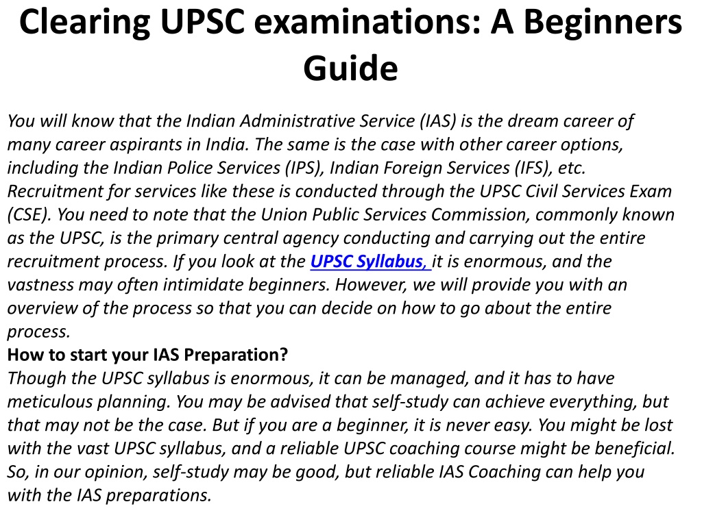 PPT - Clearing UPSC examinations: A Beginners Guide PowerPoint ...
