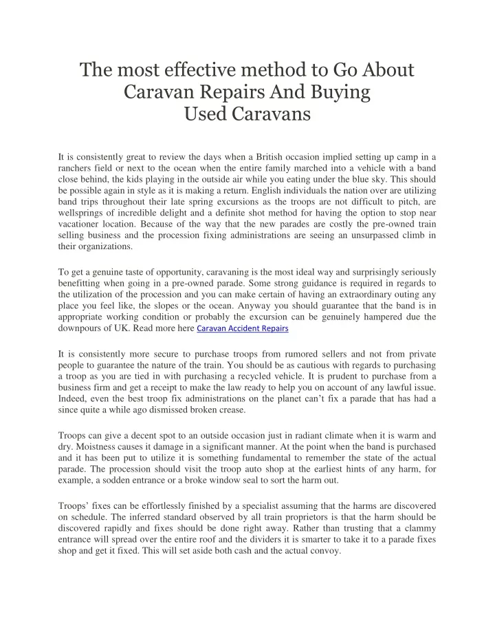 PPT - The most effective method to Go About Caravan Repairs And Buying ...