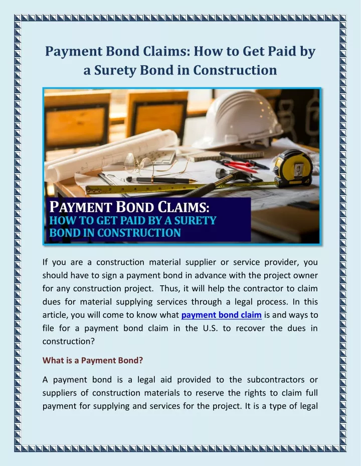 Ppt Payment Bond Claims How To Get Paid By A Surety Bond In