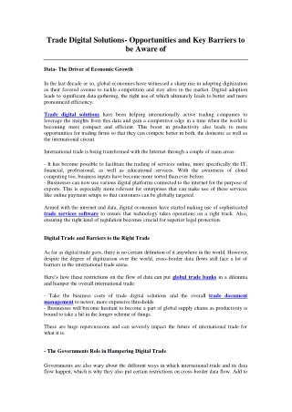PPT - Trade Digital Solutions- Opportunities and Key Barriers to be ...