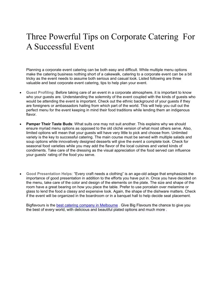 PPT - Three Tips on Corporate Catering For A Successful Event ...