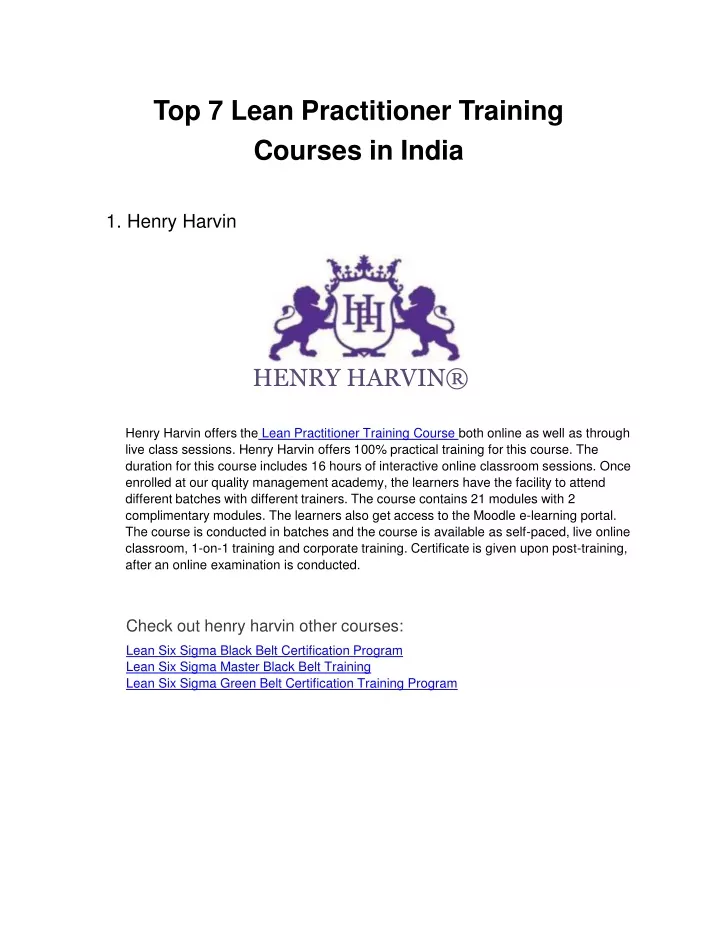PPT - Top-7-Lean-Practitioner-Training-Courses-in-india PowerPoint ...