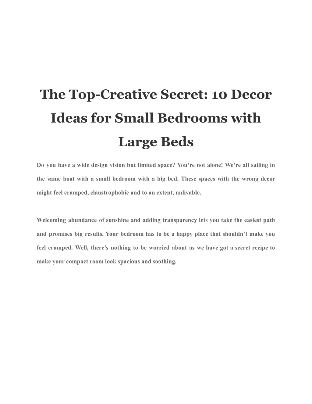 PPT - The Top-Creative Secret: 10 Decor Ideas for Small Bedrooms with ...