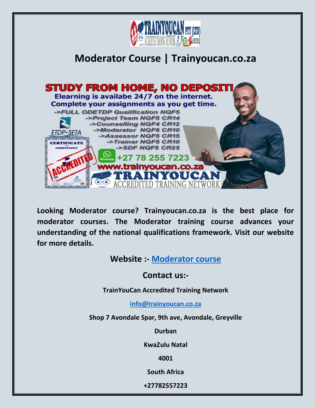 PPT - Moderator Course Trainyoucan.co.za PowerPoint Presentation, free ...