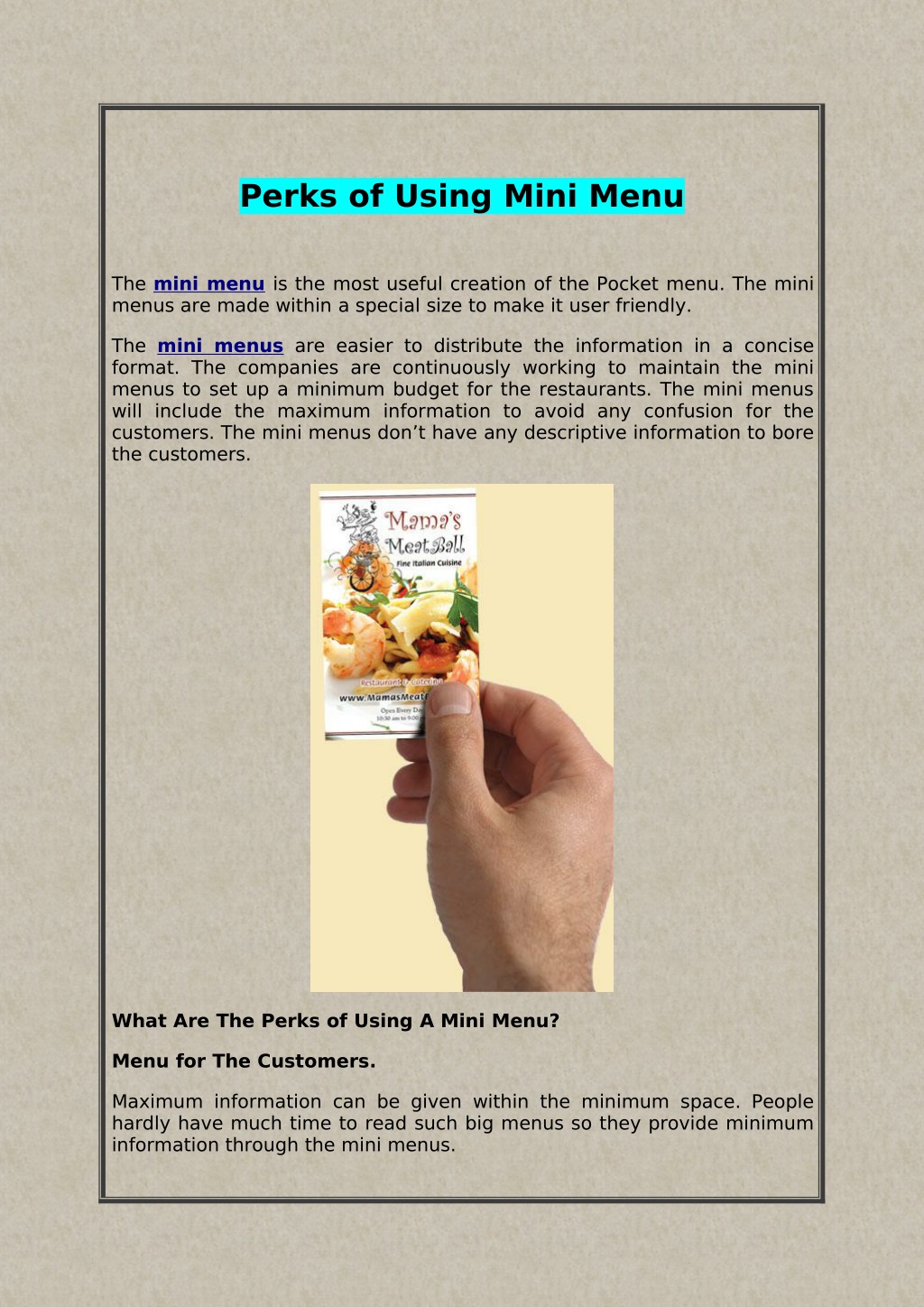 PPT - Perks of Using Mini Menu PowerPoint Presentation, free download ...