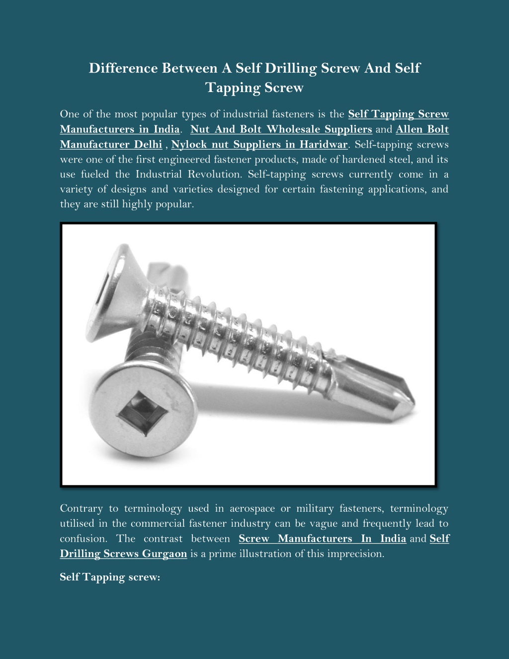 PPT - Difference Between A Self Drilling Screw And Self Tapping Screw ...