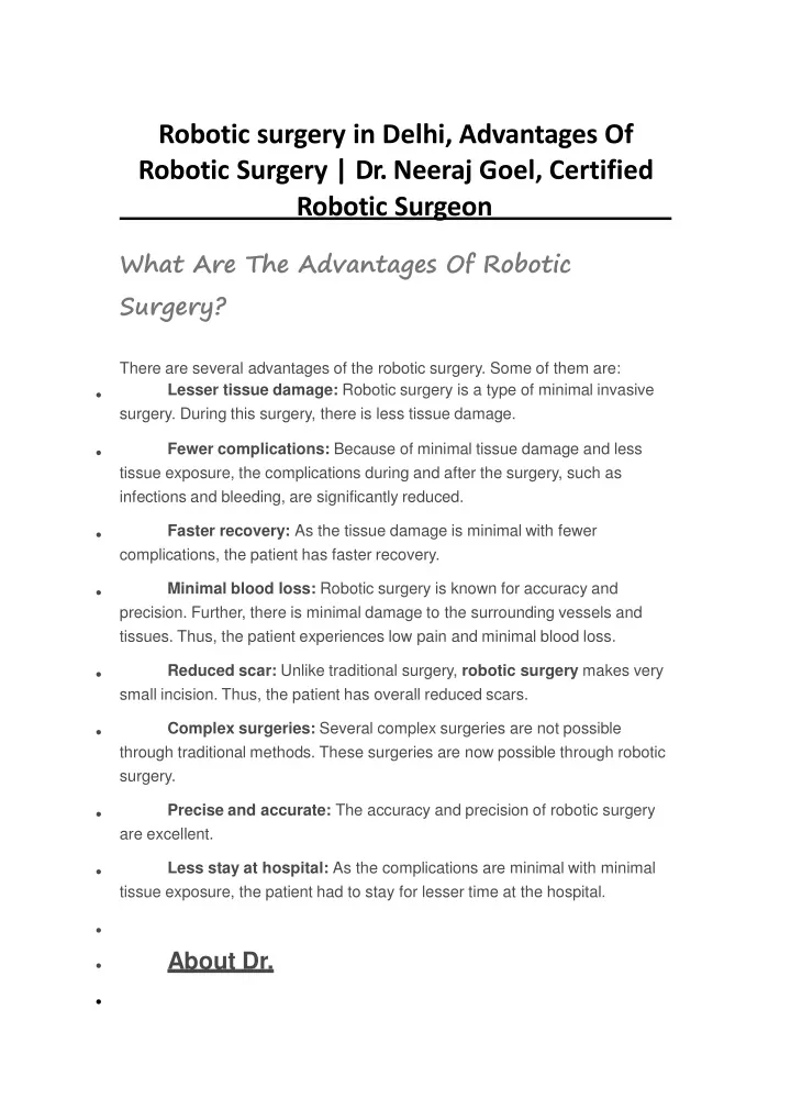 Ppt Robotic Surgery In Delhi Advantages Of Robotic Surgery Dr