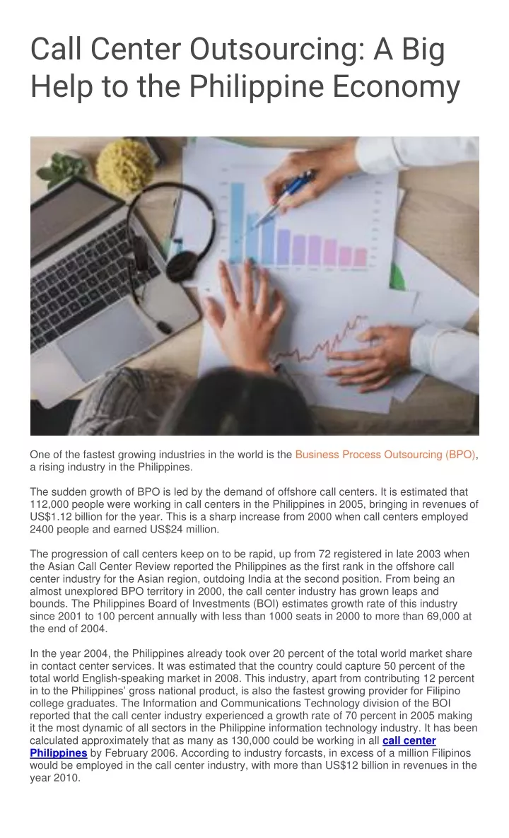 PPT - Call Center Outsourcing A Big Help to the Philippine Economy ...