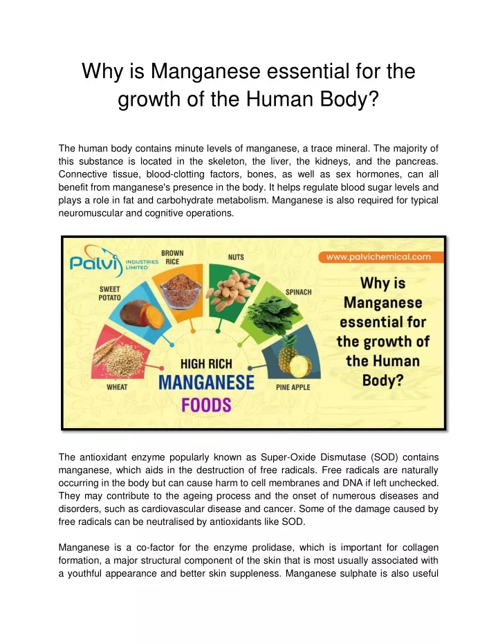 Ppt Why Is Manganese Essential For The Growth Of The Human Body