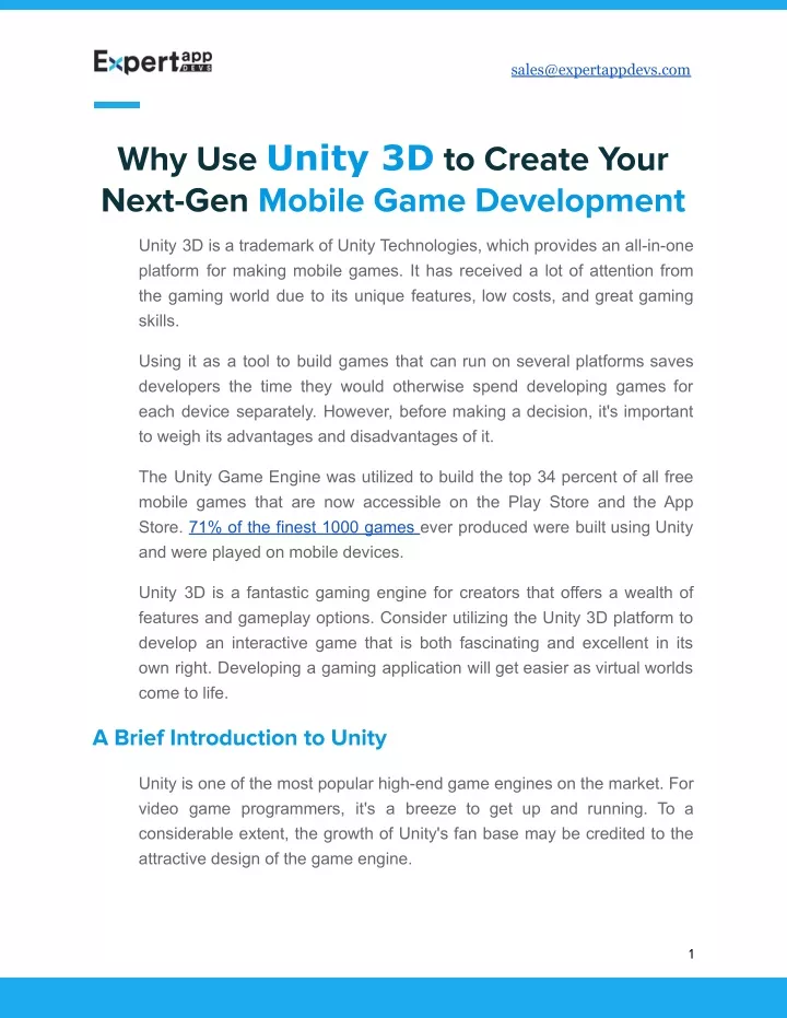 Ppt Why Use Unity 3d To Create Your Next Gen Mobile Game Development Powerpoint Presentation 7206