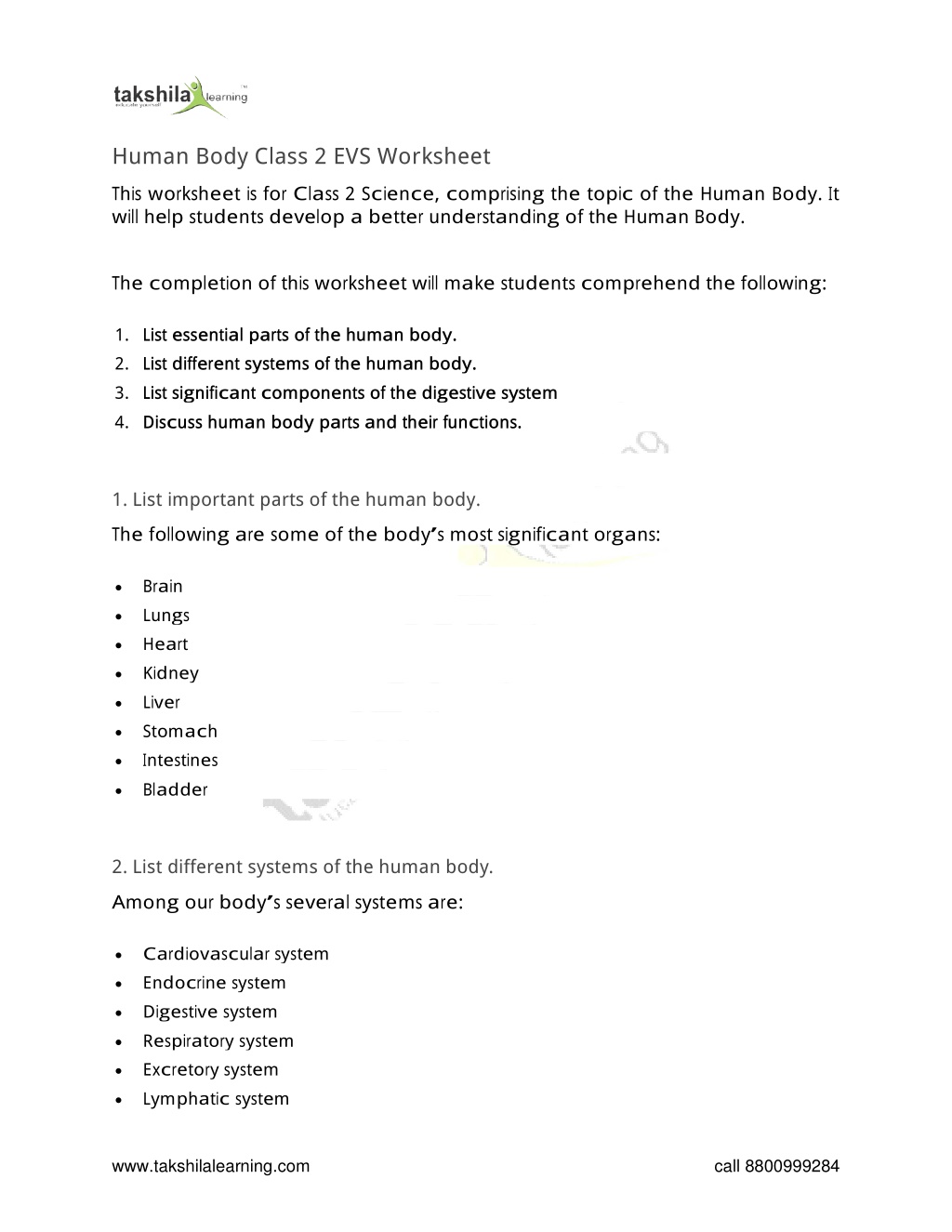 PPT - Human Body Class 2 EVS Worksheet PowerPoint Presentation, free ...