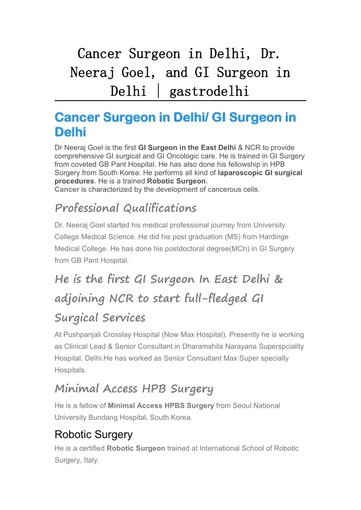 Ppt Cancer Surgeon In Delhi Dr Neeraj Goel And Gi Surgeon In Delhi