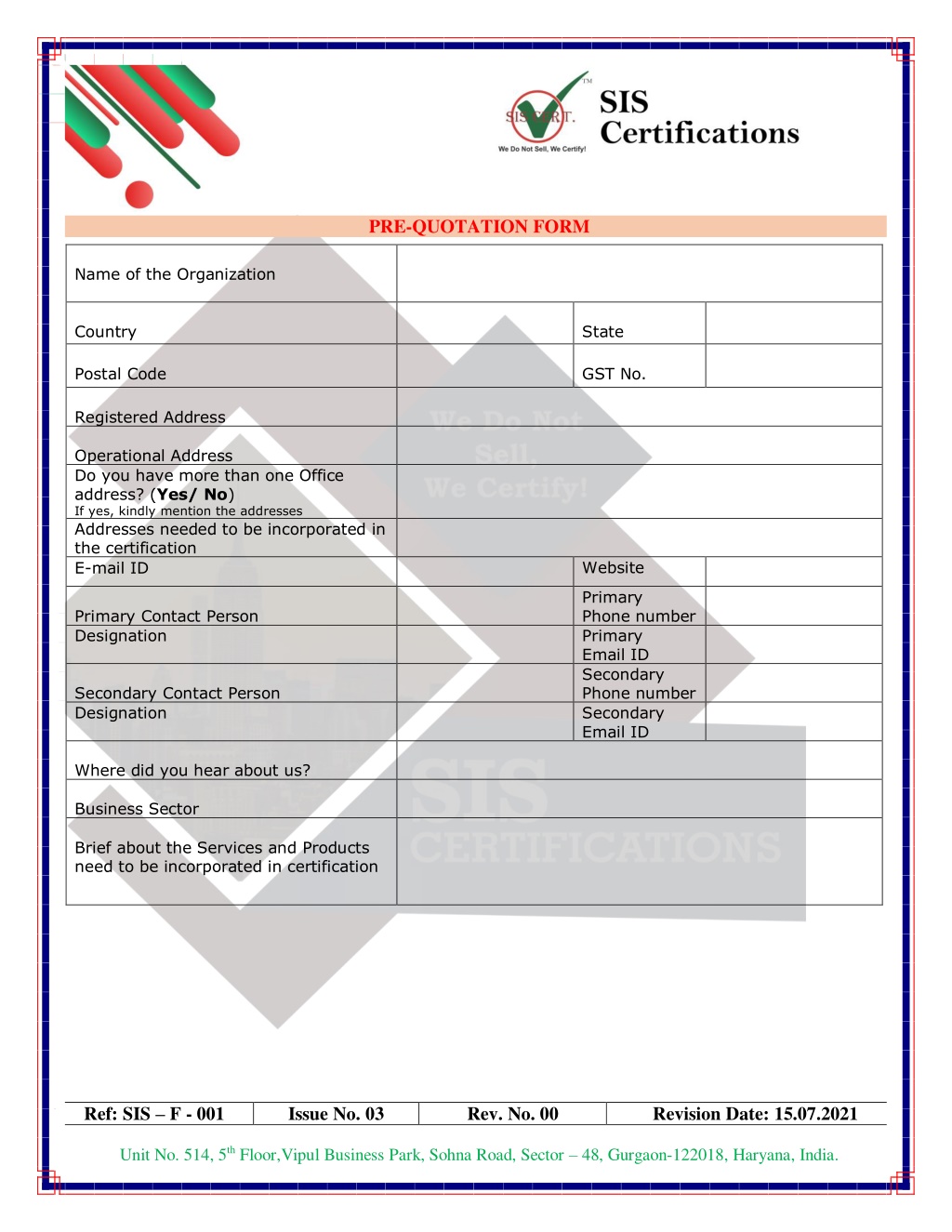 PPT - ISO Application form | PRE-QUOTATION FORM | ISO Certification ...
