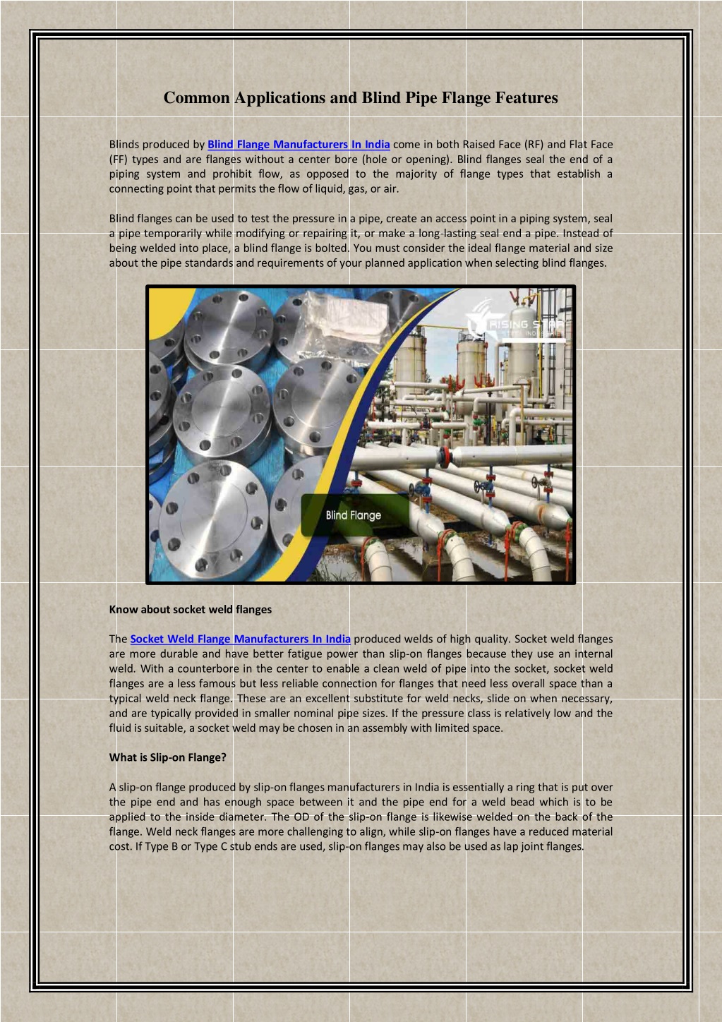 PPT - Common Applications and Blind Pipe Flange Features PowerPoint Presentation - ID:11480053