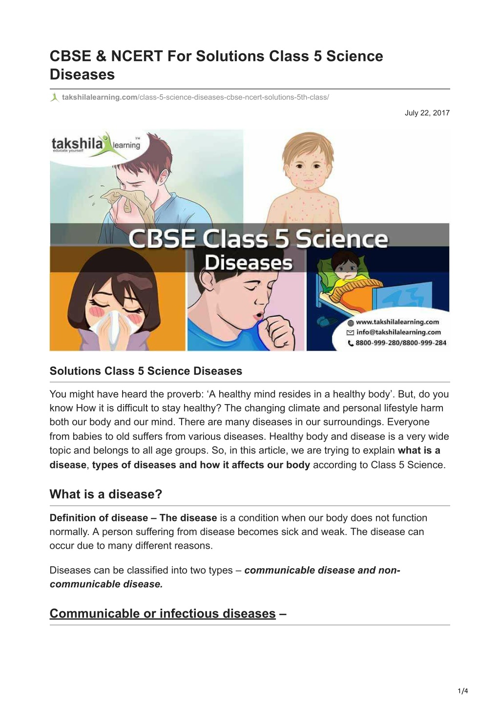 PPT - CBSE NCERT For Solutions Class 5 Science Diseases PowerPoint ...