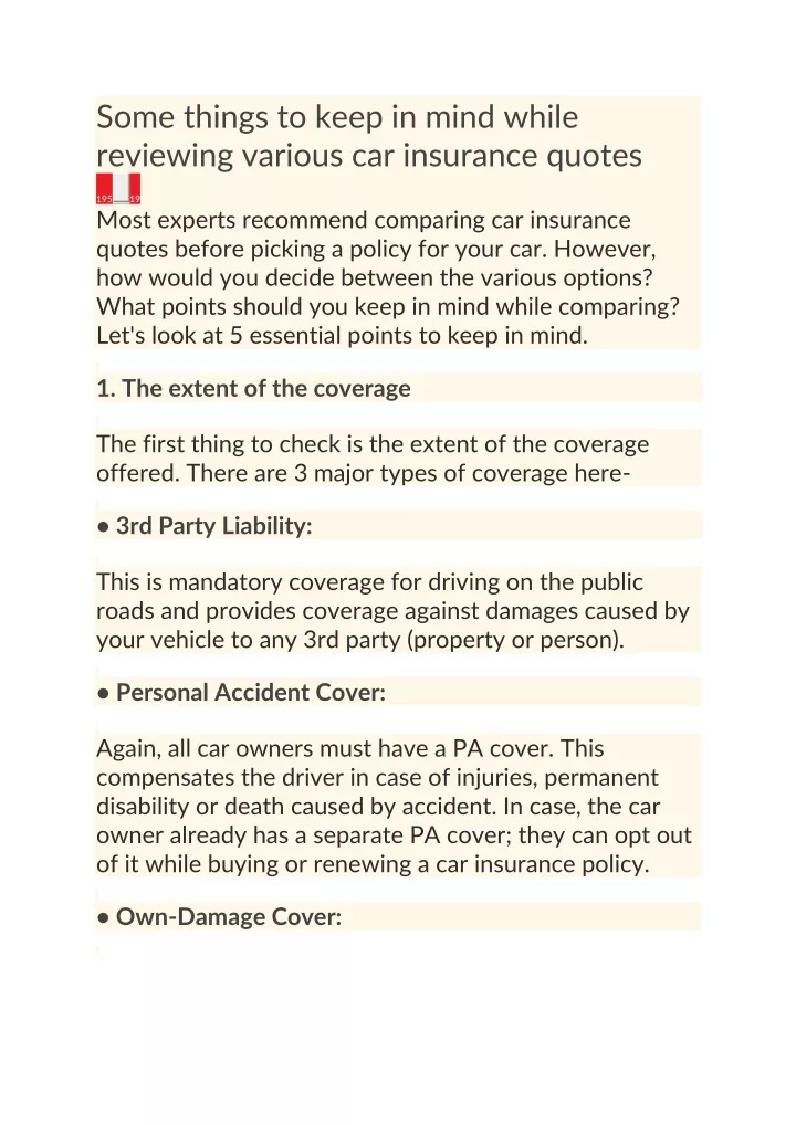 PPT - 5 things to keep in mind while reviewing various Car Insurance ...