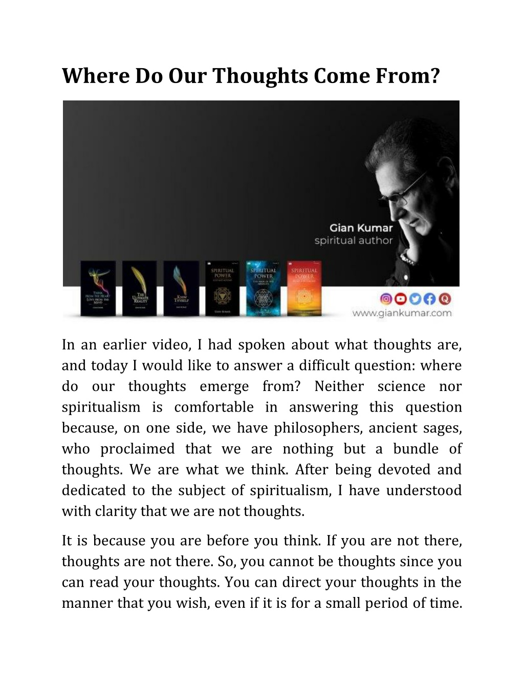 PPT - Where Do Our Thoughts Come From PowerPoint Presentation, free ...