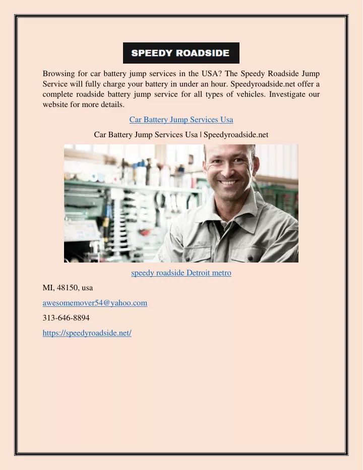 PPT - Car Battery Jump Services Usa | Speedyroadside.net PowerPoint ...