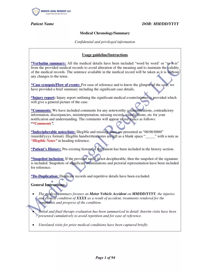 PPT - Medical Chronology Sample - Personal Injury Case Reviews-Medical ...