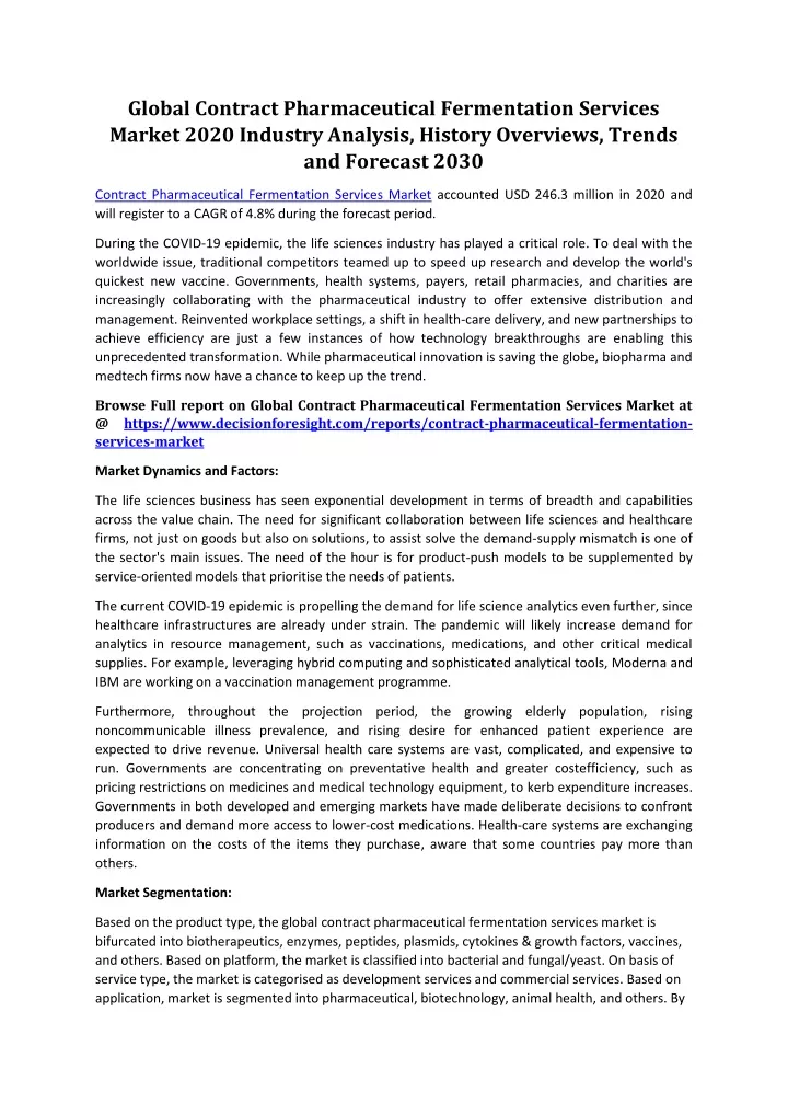 PPT - Global Contract Pharmaceutical Fermentation Services Market 2020 ...