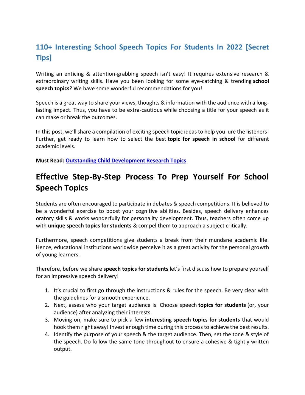 PPT - 110 Interesting School Speech Topics For Students PowerPoint ...