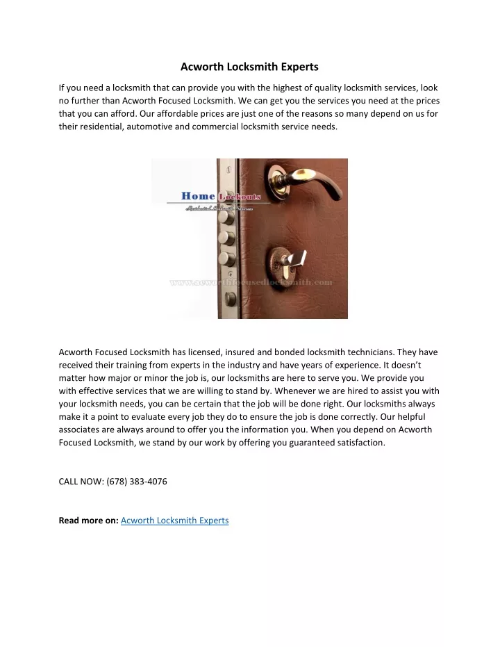 PPT - Acworth Locksmith Experts PowerPoint Presentation, free download ...