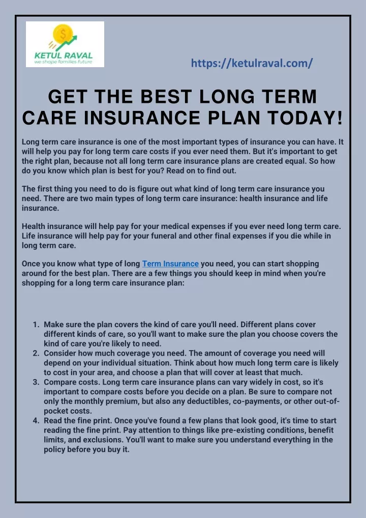 PPT - GET THE BEST LONG TERM CARE INSURANCE PLAN TODAY! PowerPoint ...