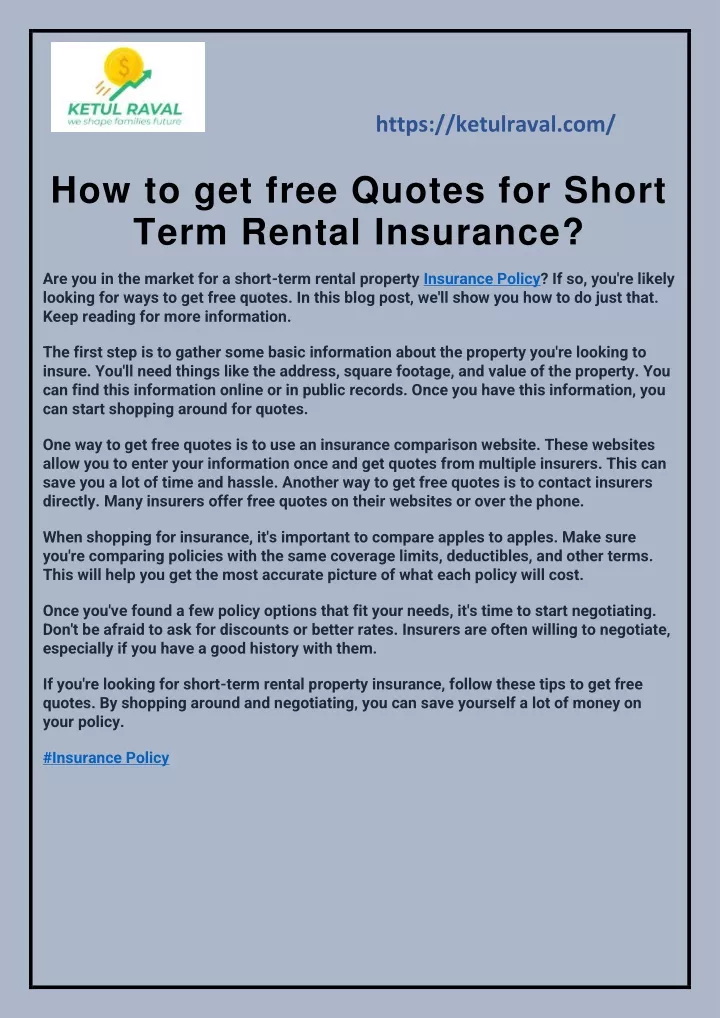 PPT - How to get free Quotes for Short Term Rental Insurance PowerPoint ...