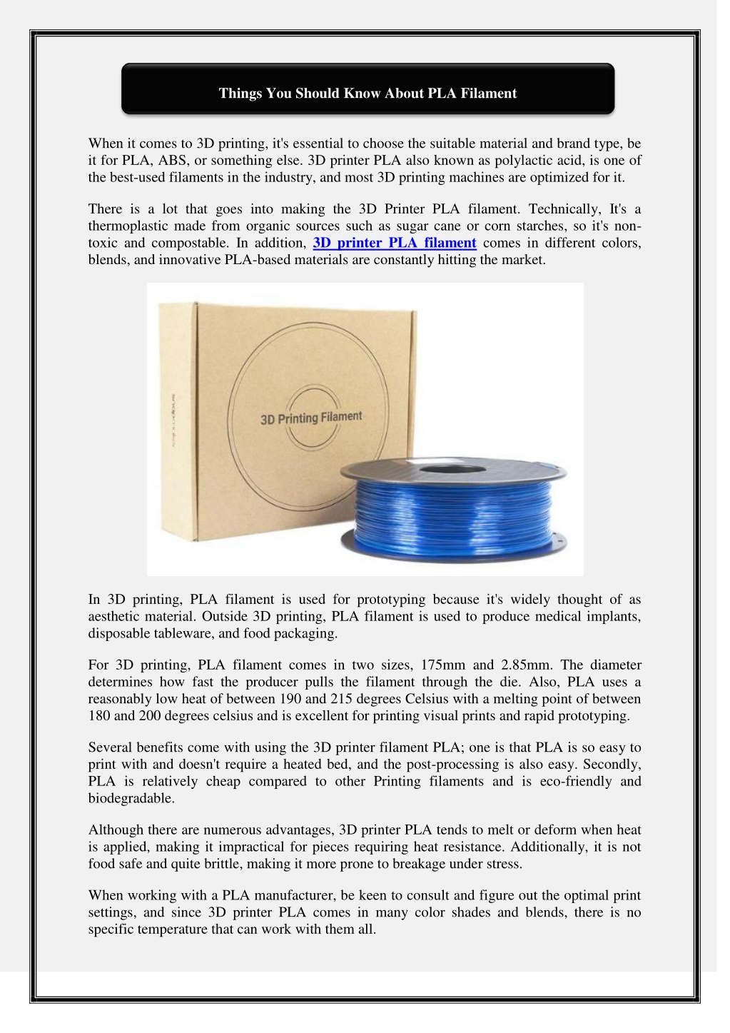PPT - Things You Should Know About PLA Filament PowerPoint Presentation ...