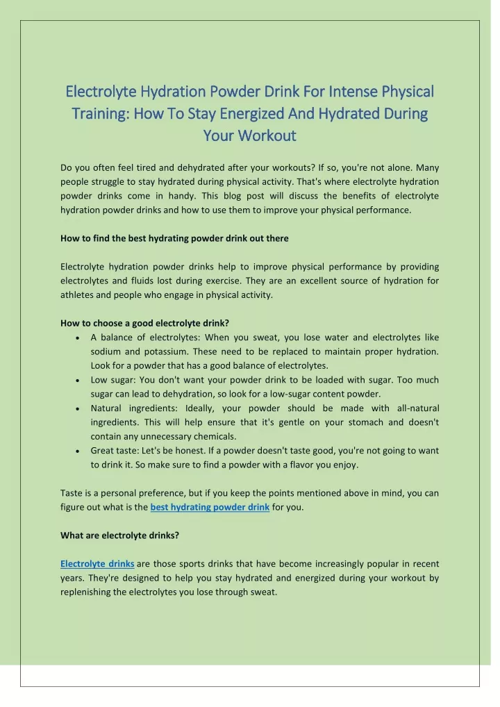 PPT - Electrolyte Hydration Powder Drink For Intense Physical Training ...