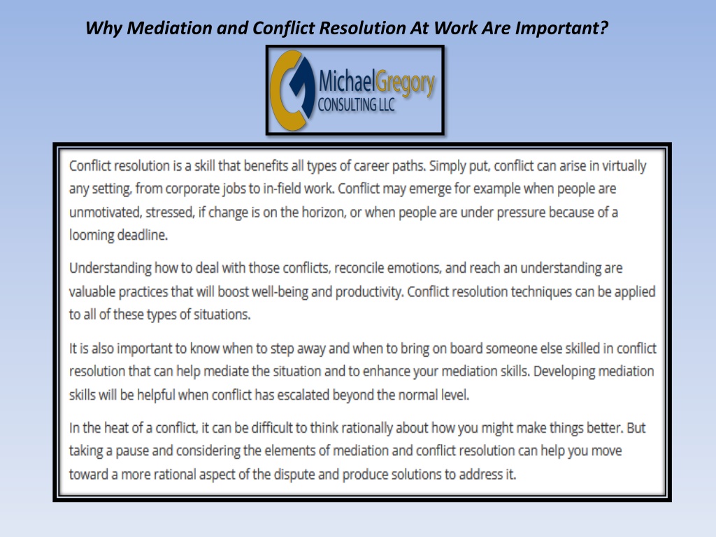 PPT - Why Mediation and Conflict Resolution At Work Are Important ...