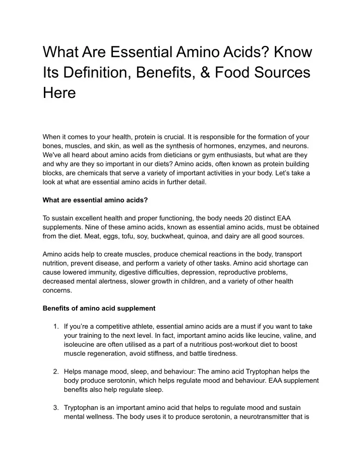 Ppt What Are Essential Amino Acids Know Its Definition Benefits And Food Sources Powerpoint