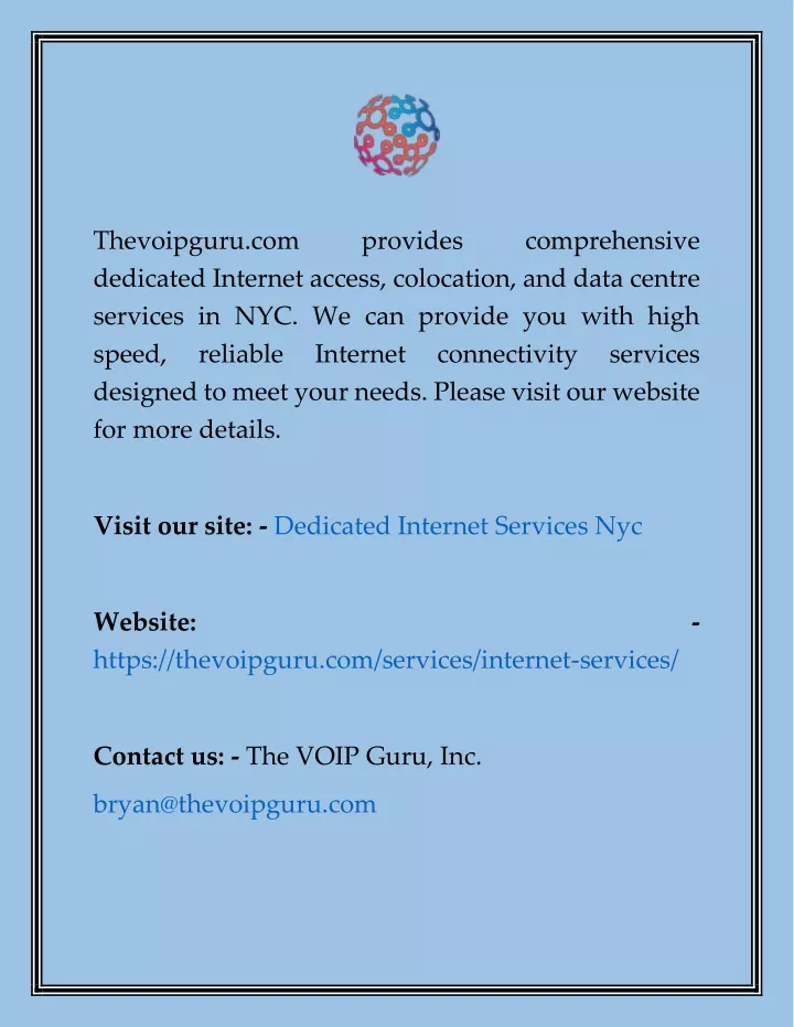 PPT - Dedicated Internet Services Nyc Thevoipguru.com PowerPoint Presentation - ID:11531655