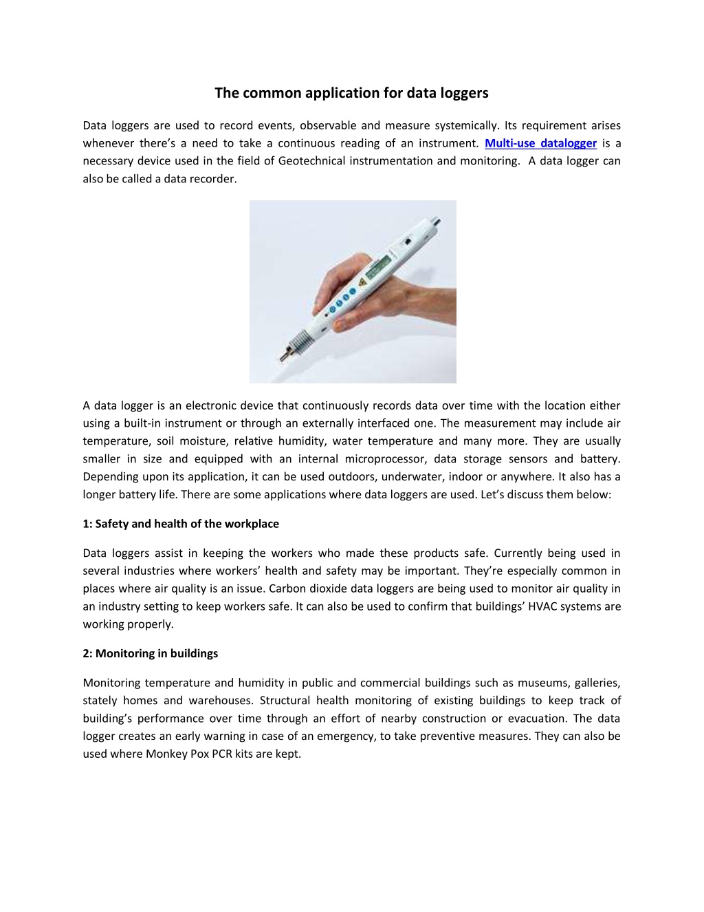 PPT - The common application for data loggers PowerPoint Presentation ...