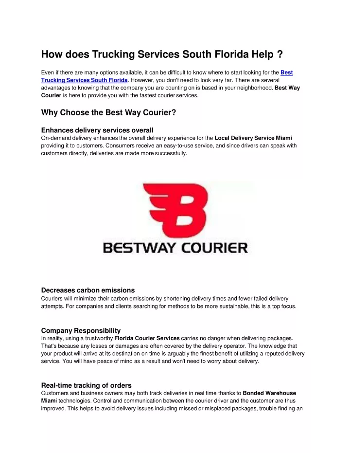PPT - Freight Delivery Service Miami|Best Way Courier PowerPoint ...