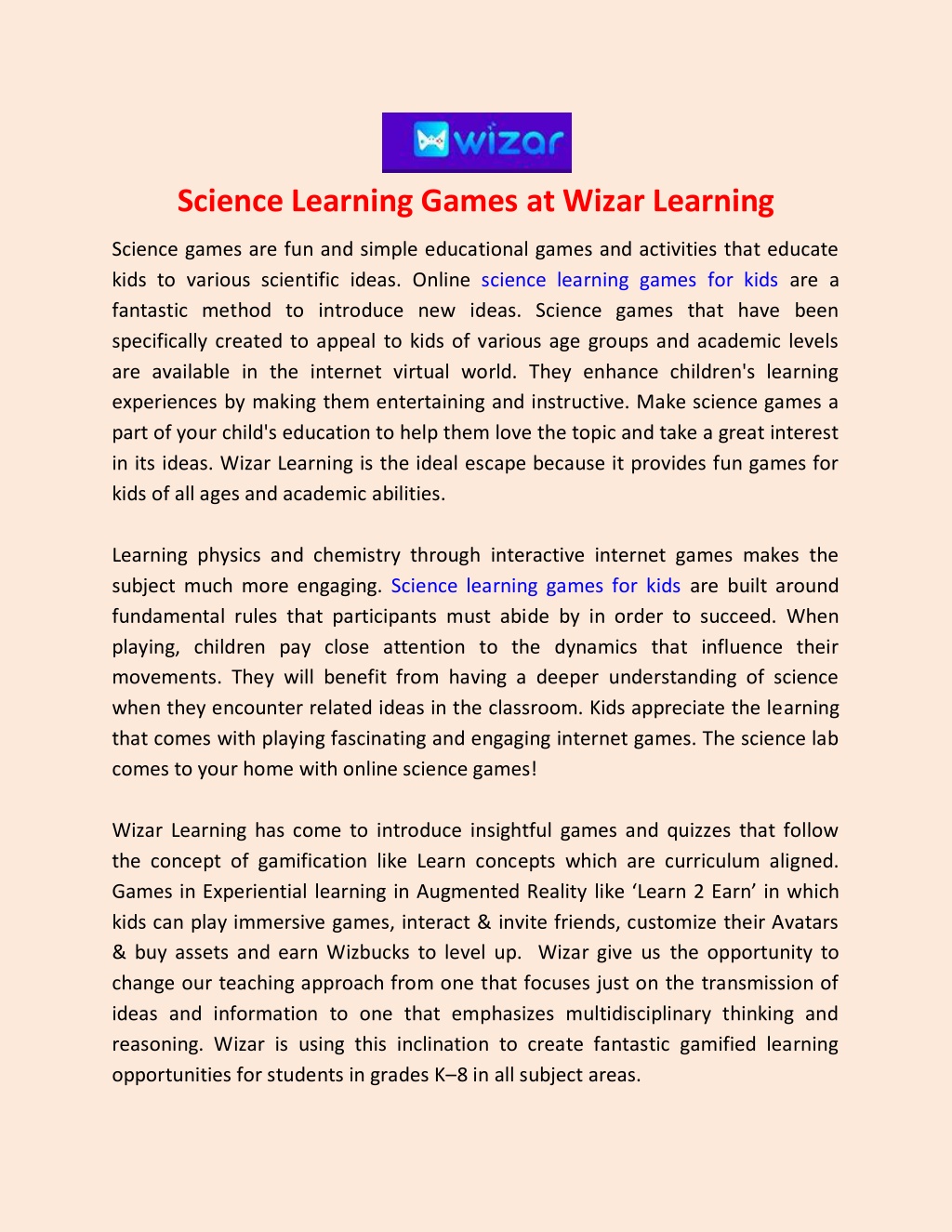 PPT - Science Learning Games at Wizar Learning PowerPoint Presentation ...