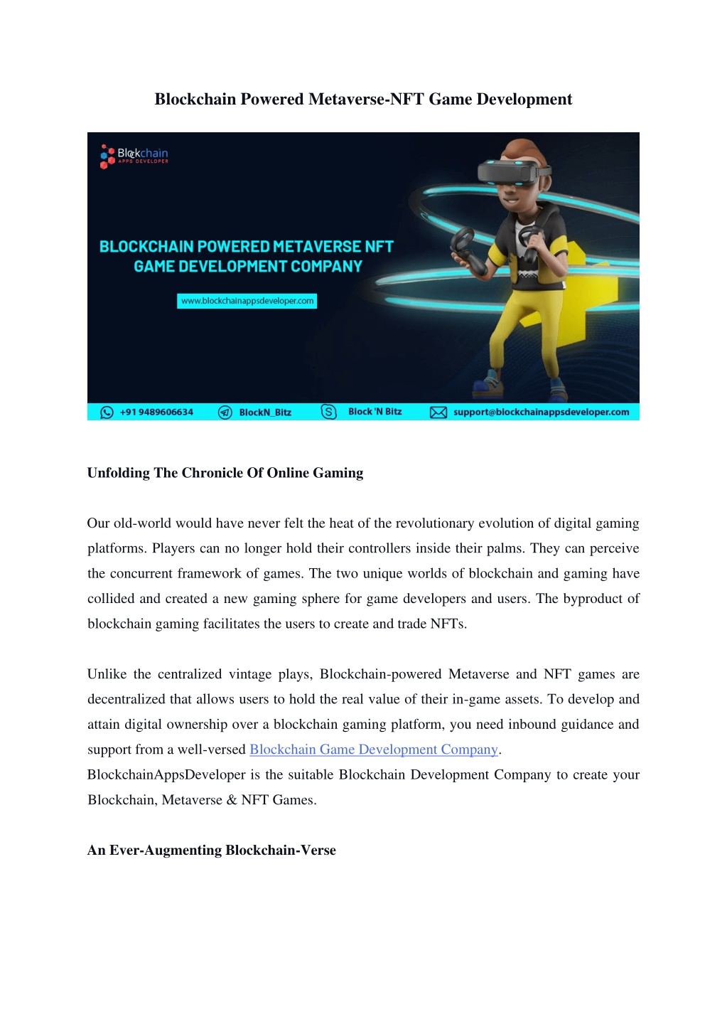 PPT - Blockchain Powered Metaverse-NFT Game Development PowerPoint ...