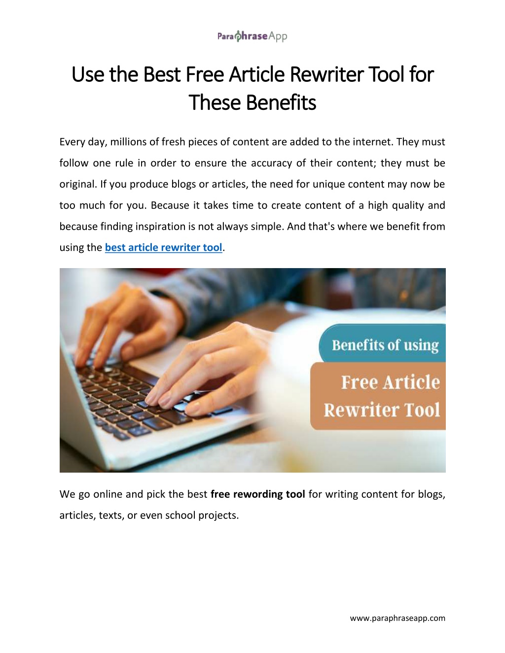 PPT - Use the Best Free Article Rewriter Tool for These Benefits ...