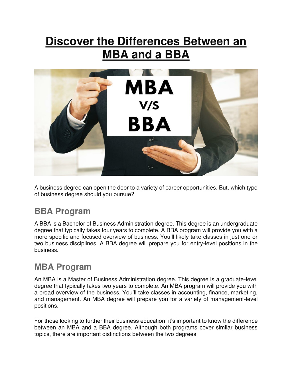PPT - Discover the Differences Between an MBA and a BBA PowerPoint ...