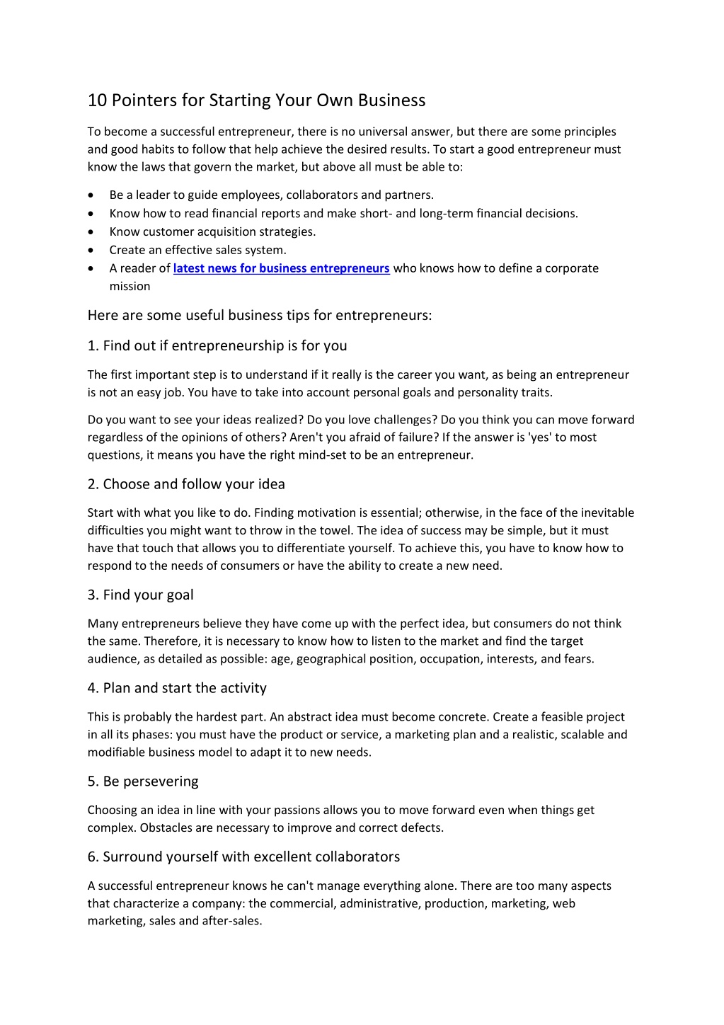 PPT - 10 Pointers for Starting Your Own Business PowerPoint ...